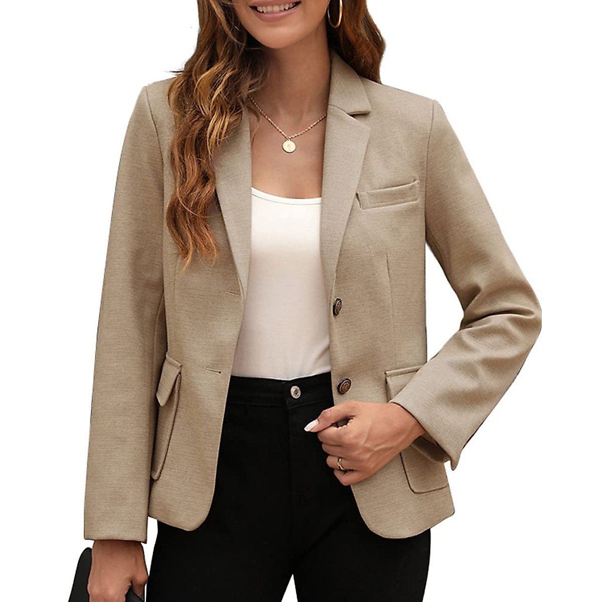 BZB Women's Casual Blazers Long Sleeve Lapel Open Front Work Office Bussiness Warm Blazer Jackets Khaki