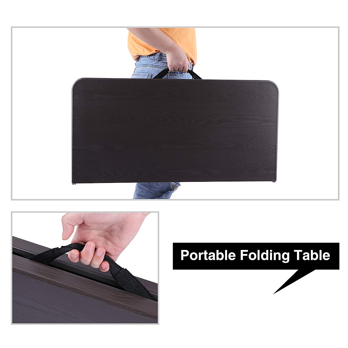 REDCAMP 34" Square Folding Card Table with Resin Top, Portable Fold in Half Small Card Tables with Collapsible Legs for Adults Indoor Outdoor Use, Brown