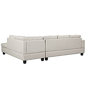 Eafurn L Shaped Sectional Reversible Chaise and Drop Down Table & Cupholders, Upholstery Corner Storage Ottoman, Tufted Convertible Sofa & Couch for Living Room Furniture Set, Gray