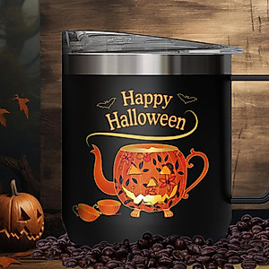 VAHDAM Halloween Pumpkin Mug Halloween Coffee Mug - Stainless Steel Double Wall Insulated Mug with Lid & Handle | Halloween Cups for Hot & Cold Drinks | Halloween Themed Mug, Halloween Mug