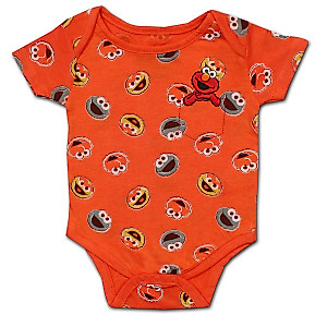 Sesame Street Baby Boy Elmo 3 Pack Short Sleeve Baby Bodysuit – White/Grey/Red