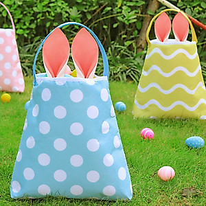 Ivenf Easter Tote Bags with Bunny Ears 3ct, Pink Blue Yellow Easter Gift Bags for Hunt Games Eggs, Kids School Home Party Supplies Decorations