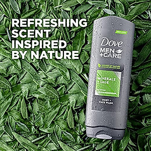 Dove Men+Care Elements Body Wash and Face Wash For Fresh, Healthy-Feeling Skin Minerals + Sage Cleanser That Effectively Washes Away Bacteria While Nourishing Your Skin, 18 Ounce (Pack of 4)