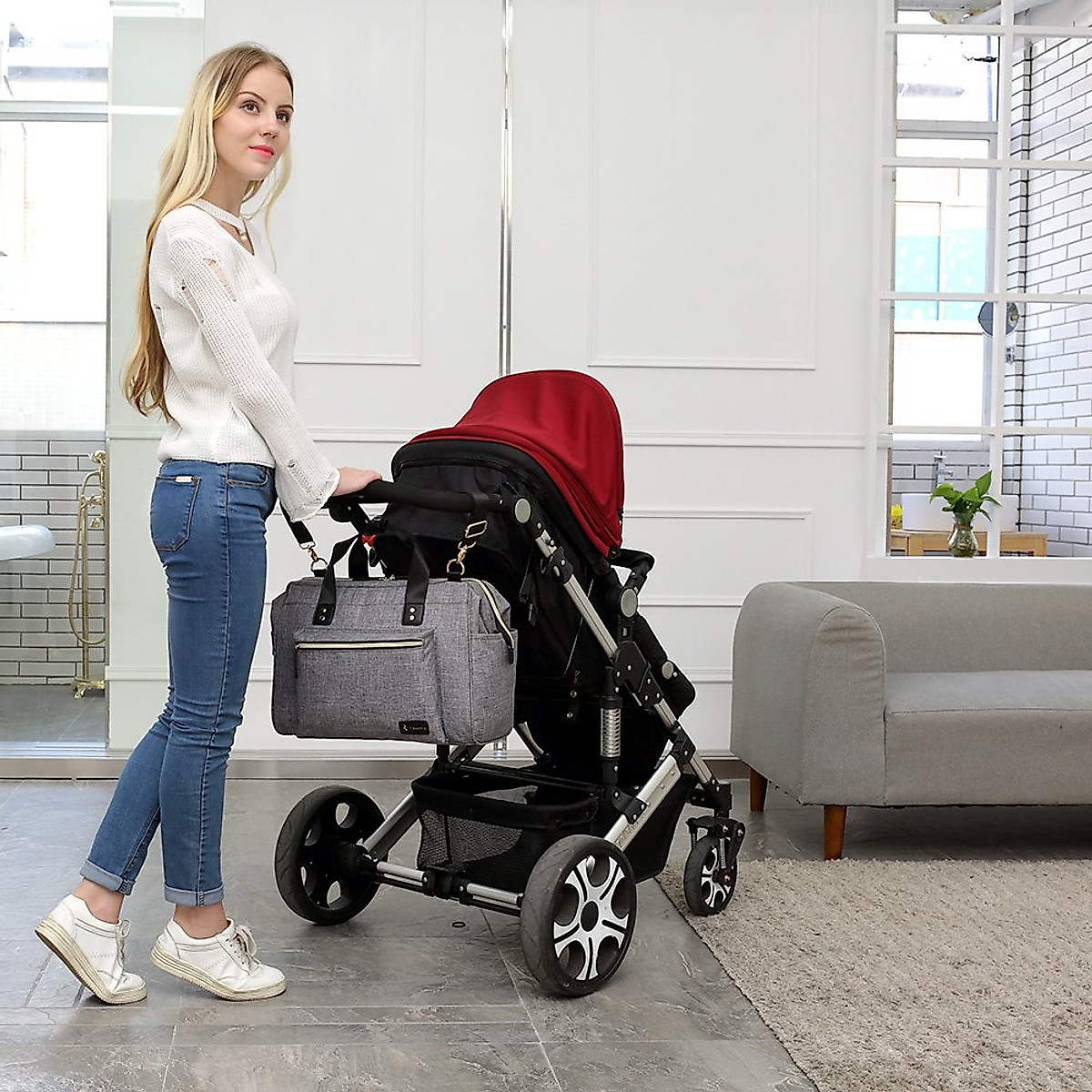 RUVALINO Universal Stroller Organizer with Cup Holders, Stroller Caddy with Detachable Bag, Tissue Pocket, Non-Slip Strap Accessories for Uppababy, Umbrella, Wagon, Baby Jogger, Bob(190)