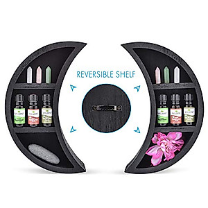 Serch-Merch Reversible Crescent Moon Shelf - Wooden Crystal Shelf Moon Wall Decor - Moon Room Decor Wooden Essential Oil Shelf - Black Moon Decor - 11 Inches Tall by 7 Inches Wide