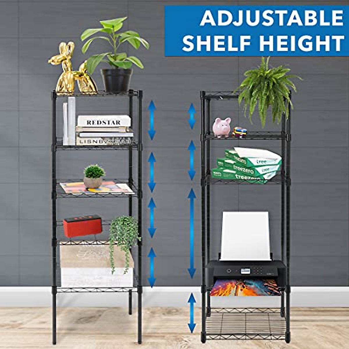Mount-It! 5 Tier Metal Shelving Unit| - Use As Pantry Shelves, Closet Racks and Shelving or Utility Shelf for Laundry Room | Shelves Height Can be Adjusted -16 inches x 11.25 inches