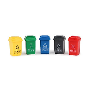 Miniature Dollhouse Trash Can 5PCS Set Garbage Truck's Trash Cans Model Simulation 1:12 Scale Cleaning Supplies Decoration Accessories