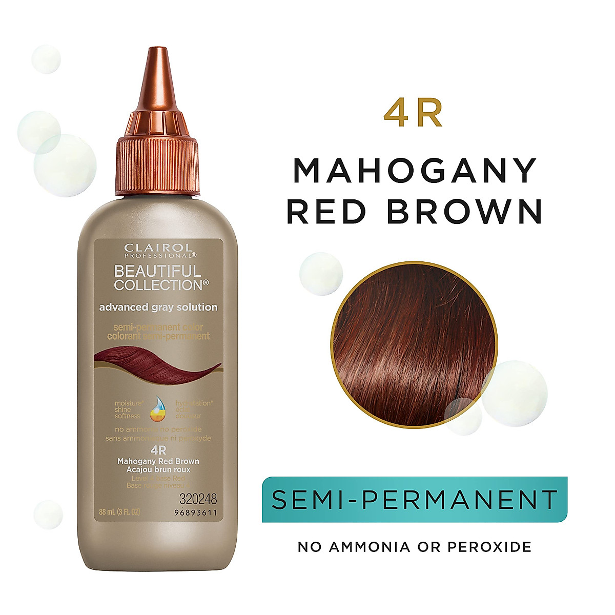 Clairol Professional Beautiful Collection Advanced Gray Solutions, 4R Mahogany Red Brown, 3 oz. - Packaging May Vary