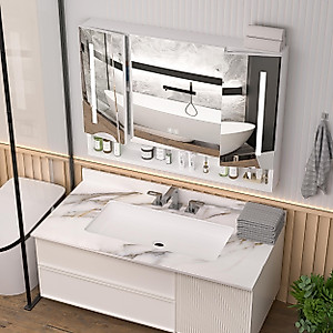 LGLRTD Bathroom Storage Cabinet - 39x28 inches Medicine Cabinets with Mirrors and LED Lights - Bathroom Storage Cabinet with Multilevel Storage Compartments (White)