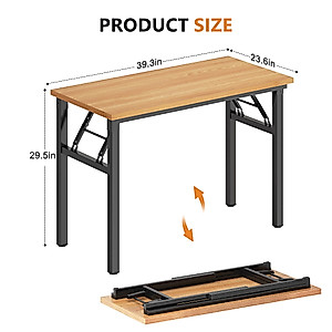 DlandHome Computer Desk Folding Table 39.4 inches Writing Desk for Small Space Study Table Laptop Desk No Assembly Required Teak&Black