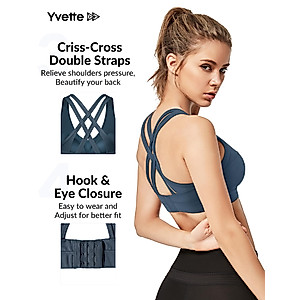 Yvette Women High Impact Sports Bras Criss Cross Back Sexy Running Bra for Plus Size, 08A, M(DF)