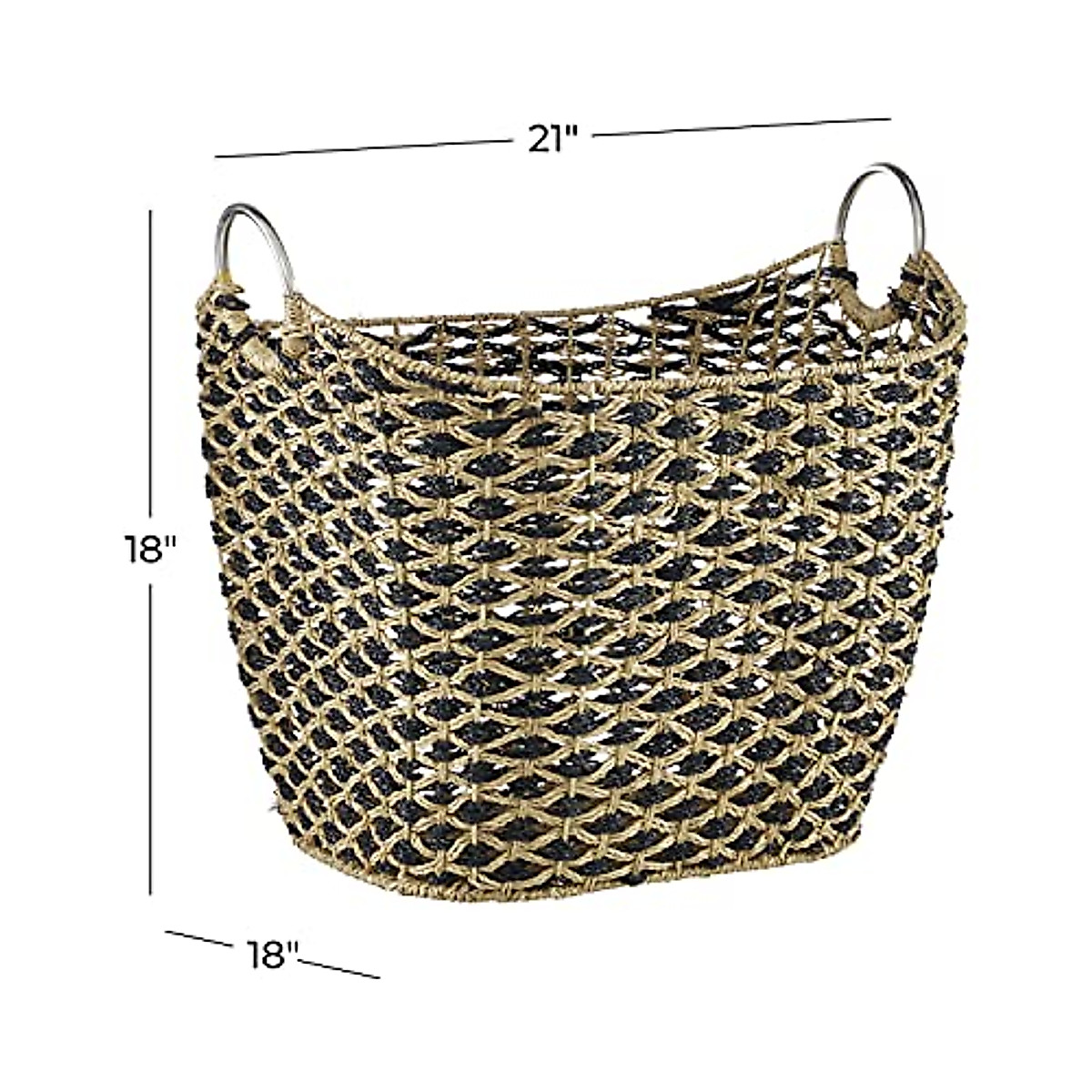 Deco 79 Seagrass Handmade Storage Basket with Handles, 21" x 18" x 18", Brown