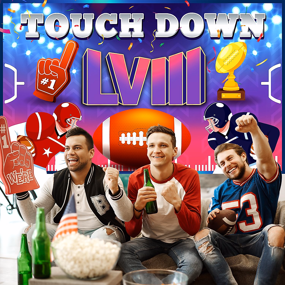 Large 71" X 43" Super Football Backdrop, Super Football Party Decorations 2024 Backdrop, Super Football Decorations 2024 Touchdown Banner, Super Football Party Supplies 2024 tineit