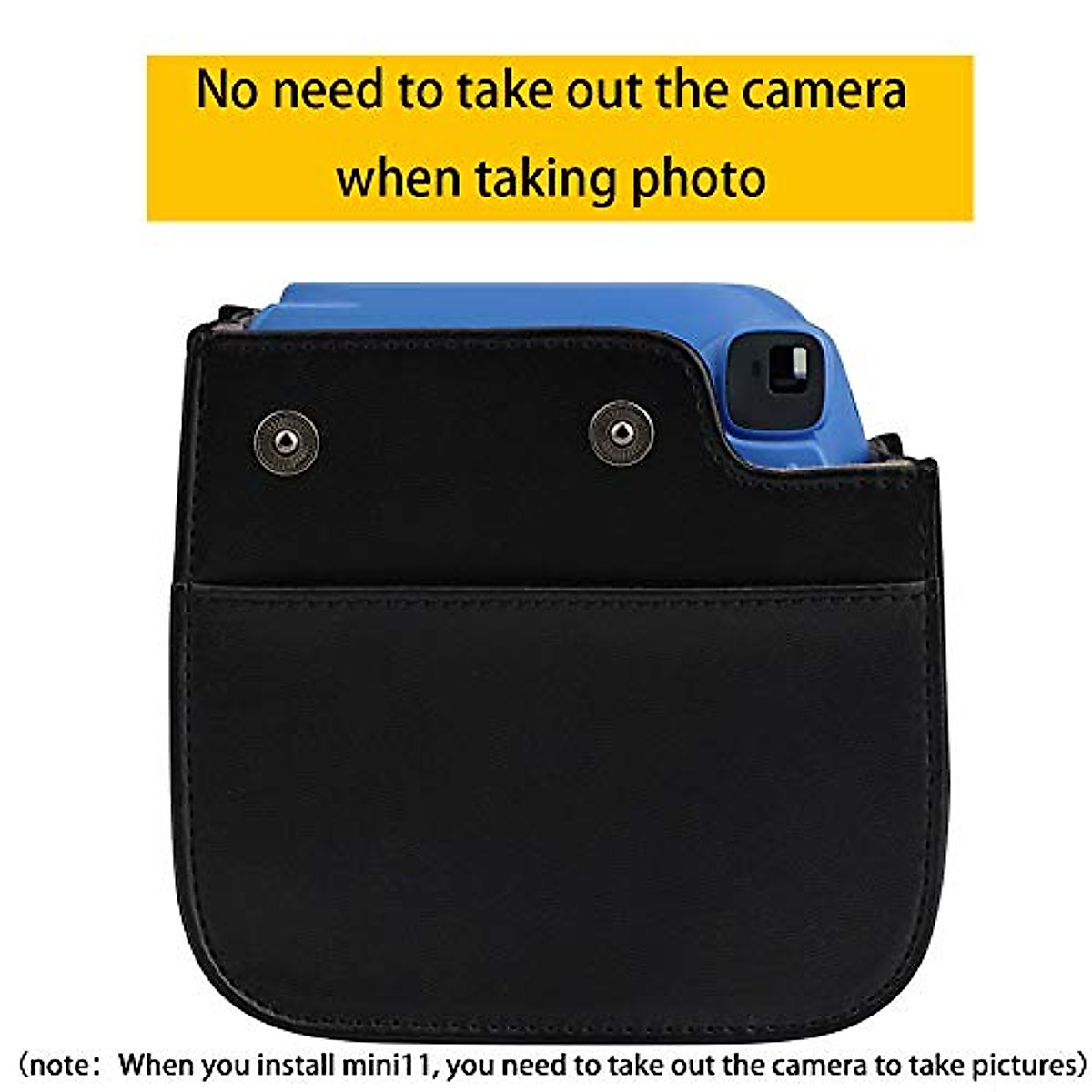 Blummy PU Leather Camera Case Compatible with Fujifilm Instax Mini 11/ Mini 9/ Mini 8 Instant Camera with Adjustable Strap and Pocket (Black)
