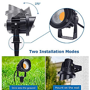 SUNVIE 15W Landscape Lighting LED Spotlight Outdoor 120V AC Waterproof Landscape Lights Spot Lights for Yard with Spiked Stake Warm White Flag Lights Garden Decorative Lamp with US 3-Plug in (2 Pack)