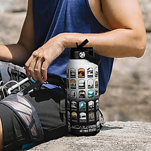 National Parks Water Bottle with Stickers | 32oz Leakproof Insulated Stainless Steel with Straw | Perfect for Hiking, Camping & Travel (Black)