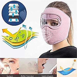Full Face Protection Headgear, Dust-Proof Facial Protection Anti-Fog, Winter Warm Masks, Polar Fleece Riding Windproof Hd Goggles Face Protection Mouth Shield (Black)