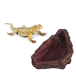 balacoo Reptile Water Bowl Resin Food Water Feeding Basin Dish Artificial Tree Trunk Ramp Bowl for Lizard Frog Snake Gecko