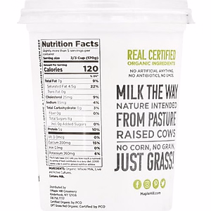 Maple Hill Creamery Organic Cream on Top Yogurt - USDA Organic Whole Milk Yogurt – Unsweetened No Sugar Added– 100% Certified Grass-Fed Yogurt, Plain, 32 oz