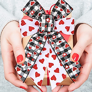 Gift Ribbon, Curling Ribbon Wired for Gift Wrapping, 2.5" 10 Yards Heart Pattern, Gift Wrap Ribbon for Bows Bridal Wedding Anniversary Ceremony Decorations