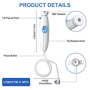 BBTO Oral Hygiene Accessories Standard Water Hose Plastic Handle with Water Flosser Replacement Jet Tip, Compatible with Waterpik Oral Irrigator WP-100 WP-300 WP-660 WP-900 (4 Pieces)