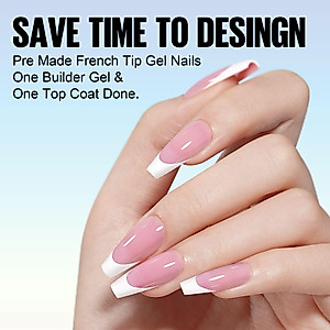 TOMICCA French Tip Press on Nails, Medium Coffin Acrylic Nail Tips, 180Pcs Fake False Nail Tips, 3 in 1 Full Cover Gel Nail Tips for Nail Extensions Light Pink