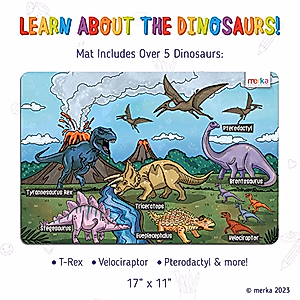 merka Fun and Educational Table Mat, Reusable Silicone Mat for Kids, Explore The World of Dinosaurs with T-Rex, Triceratops & More