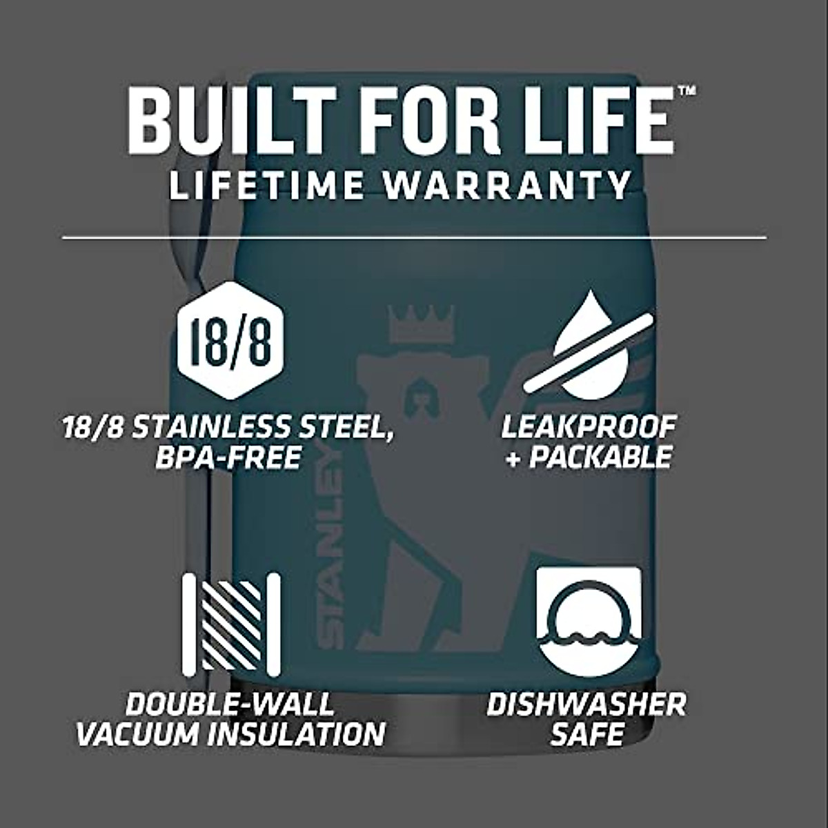 Stanley Heritage Insulated Food Jar for Kids (8 and Above) with Spork, 14oz Stainless Steel Kids’ Lunch Box, Dishwasher Safe and BPA-Free