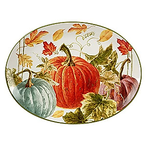 Certified International Autumn Harvest 11" Dinner Plates. Set of 4, Multicolor & Autumn Harvest Oval Platter, 16" x 12", Multicolor