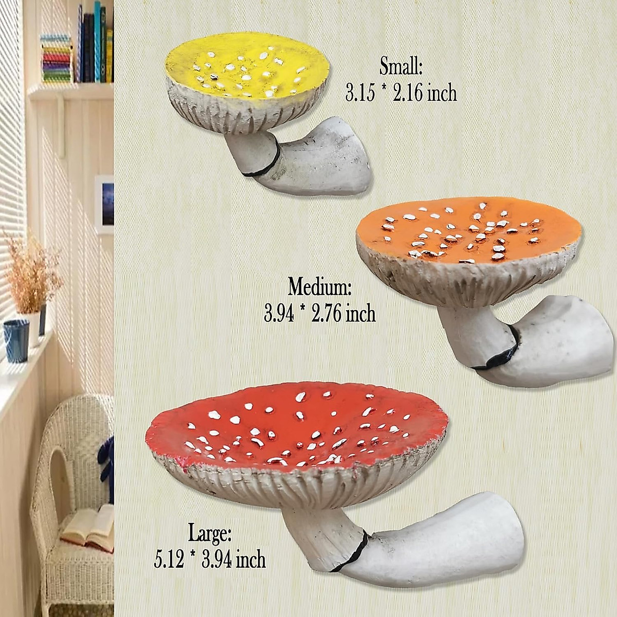 3 Pcs Mushroom Wall Floating Cute Cottage Core Shelf Whimsical Room Decor Wall Mounted Hanging Shelves for Bedroom Living Room Bathroom Kitchen,Unique Mushroom Gifts for Girls and Boys,Mixed Sizes