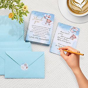 BYBOUS 50 Pack Baby Shower Thank You Cards with Envelopes Stickers - Cute Bear Baby Shower Cards - Baby Girl/Baby Boy Shower Thank You Notes Birthday Supplies, 4 x 6 Inch (Blue)