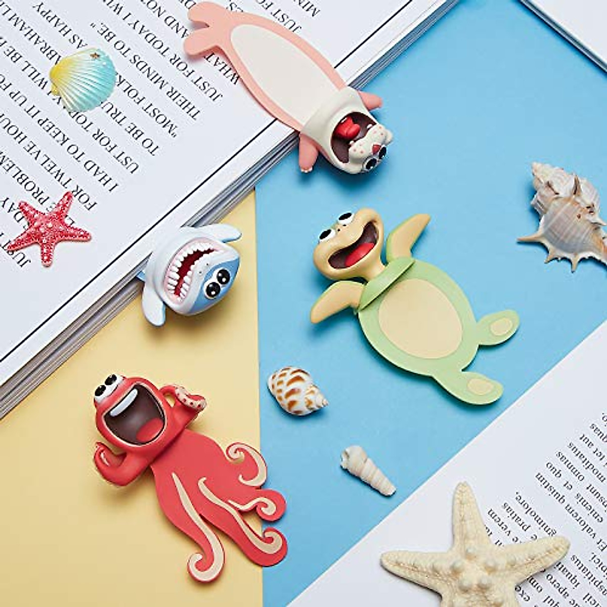 4 Pieces 3D Cartoon Animal Bookmark Funny Animals Reading Bookmark Wacky Bookmark Cute Bookmarks Squashed Ocean Animals Stationery for Teens, Boys and Girls Students