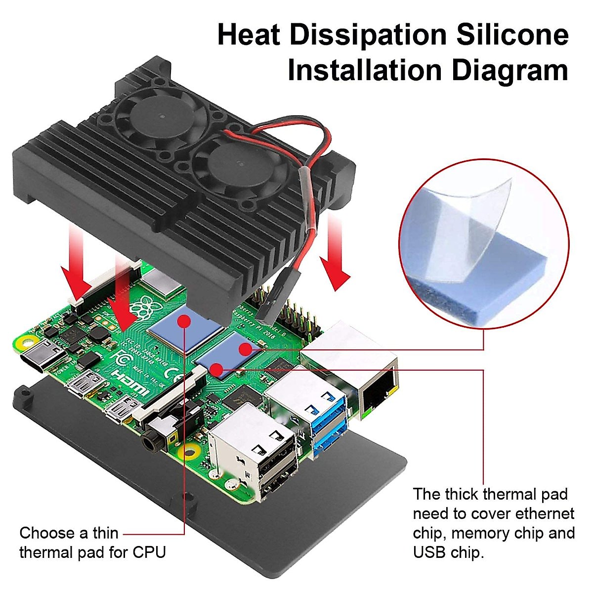 Generic Double Fan Cooling Raspberry Pi 4 Case, Raspberry Pi 4B Aluminum Alloy Case with Intelligent Temperature Control Dual Fan, Built-in Radiator, Rust Protection for Raspberry Pi 4 Model/Pi 4B