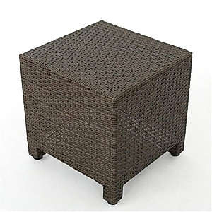 Noble House Puerta Outdoor Wicker Side Table in Light Brown