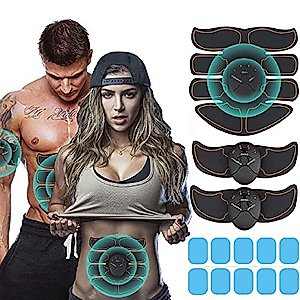 M MITLINK Abs Stimulator Abdominal Intelligent Muscle Toner Training Device 10 Extra Gel Pads Portable Fitness Workout Equipment for Men Women Home Office Equipment (Black)