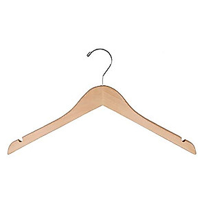 NAHANCO 81-17CH20 17" Flat Wood Hanger with Notches, Chrome Hook, Natural (Pack of 20)