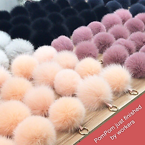 Genuine Fox Fur Pom Pom Keychain Bag Purse Charm large Fluffy Fur Ball Keychains