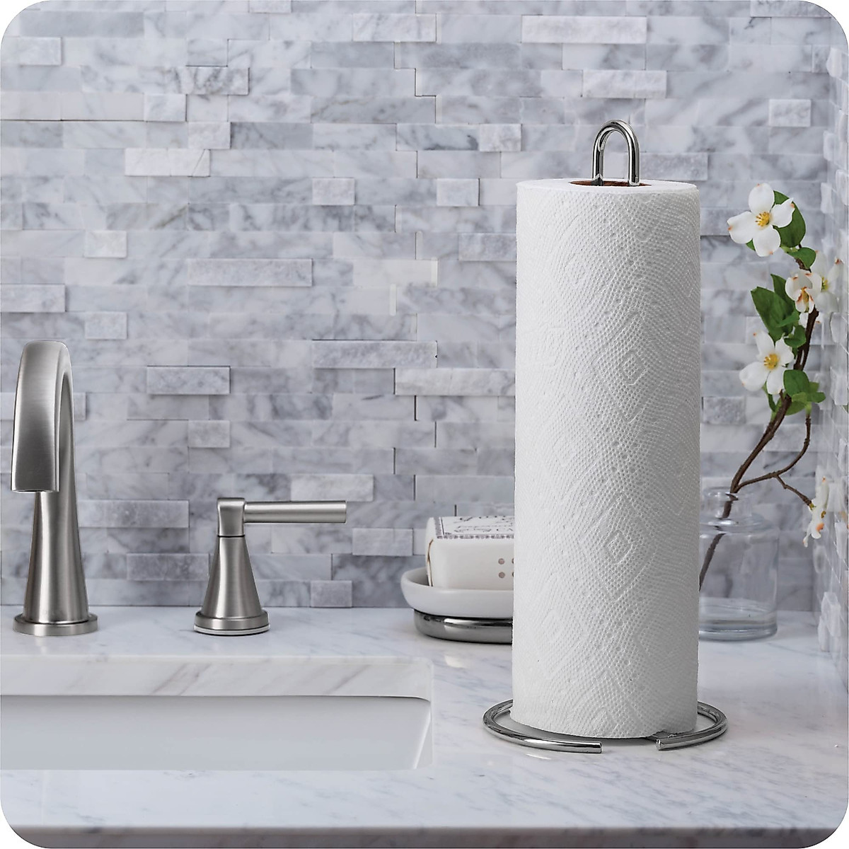 Paper Towel Holder Countertop, Fits Standard And Jumbo Rolls - Chrome Paper Towels Holder for Kitchen Countertops/Dining Tables & Bathroom Vanities. Paper Towel Holder for hand drying & quick clean up