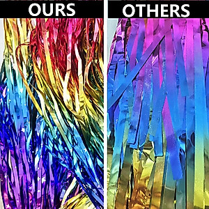 Sparkling Neon Rainbow Foil Fringe Curtain Backdrop Metallic Streamers Photo Booth Props for Birthday Bachelorette Gay Pride Day Graduation Wedding 80s 90s Disco Party Decorations- 2 Packs (3.3x6.6Ft)