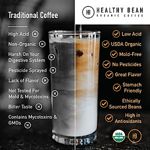 Healthy Bean Low Acid Coffee Pods, Superfood Infused, USDA Organic, Mycotoxin Free, Semi-Dark Roast, 12 Pack