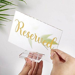Roowest 10 Set Acrylic Reserved Table Signs Clear Wedding Reserved Signs with Holder Reserved Table Cards for Wedding Seating Reception Restaurant Birthday Party Ceremony Decoration(Clear, Gold)