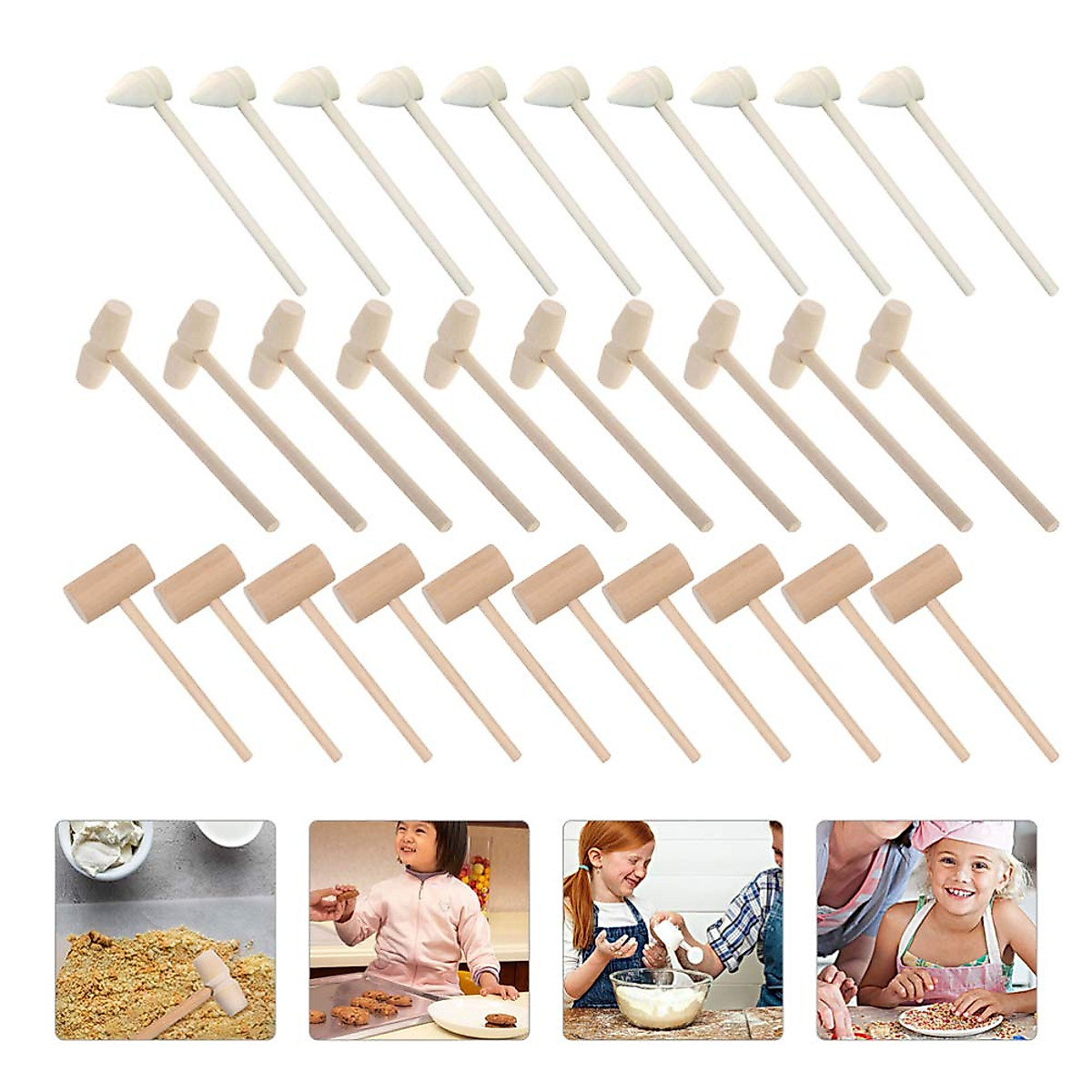 NUOBESTY Mini Wooden Hammer Mallet Pounding Toy Wooden Crab Lobster Mallets Natural Hardwood Crab Hammer for Cracking Chocolate Hearts-30 Pieces