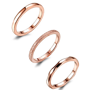 JOERICA 3Pcs 2mm Stainless Steel Women's Stackable Eternity Ring Band Engagement Wedding Ring Set 4-9 (stainless-steel,Rose gold, 6)