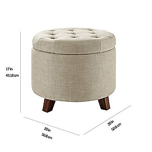 Amazon Basics Upholstered Tufted Storage Ottoman Footstool, 20"H, Burlap Beige