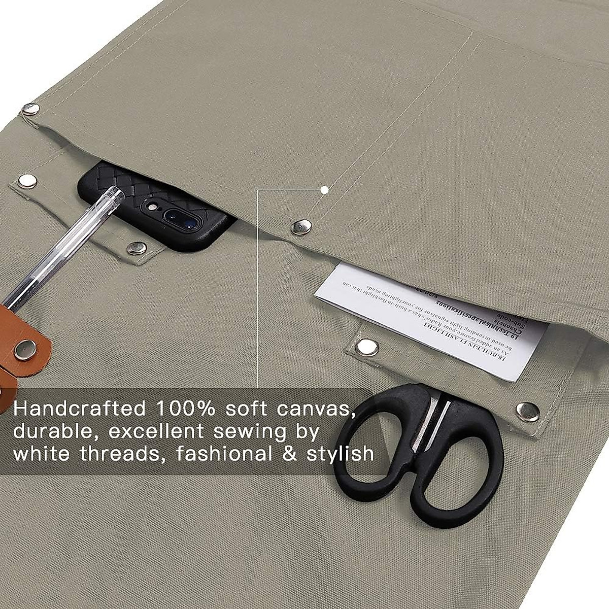 Chef Apron,Cross Back Apron for Men Women with Adjustable Straps and Large Pockets,Canvas,M-XXL (Beige)