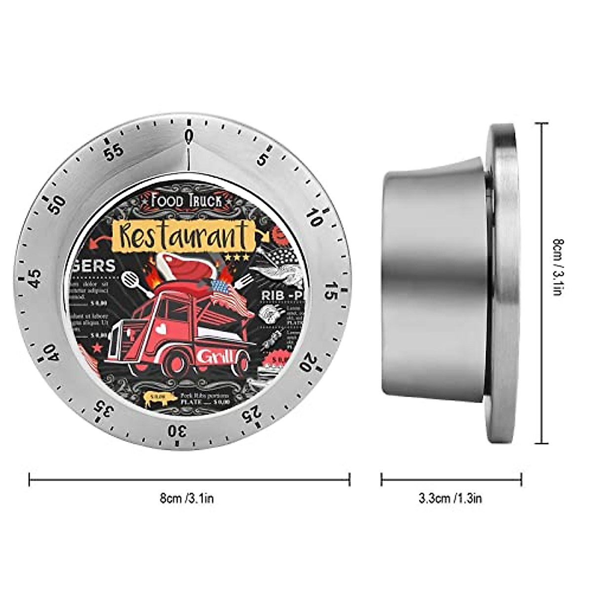 Kitchen Timer Food Truck Classroom Timer Stainless Steel Countdown Timer with Magnetic Backing