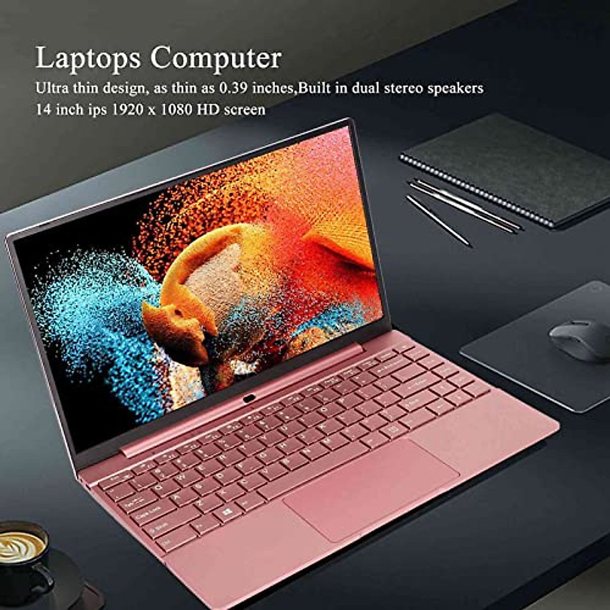 Ultra Slim Notebook, IPS HD Micro Edge Backlit Screen, Quad Core Digital Keyboard, Touchpad for School US Plug