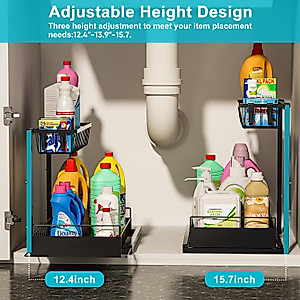 TOSHISON Under Sink Organizers and Storage Height Adjustable, 2 Tier Kitchen Organizer Slide Out Pull Out Cabinet Organizer Sturdy Metal Bathroom Organizers, Black