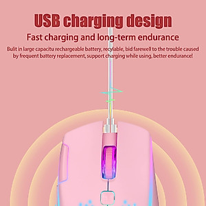 VEGCOO Wireless Gaming Mouse, C30 Silent Click Wireless Rechargeable Gaming Mouse with Double-Click Key and Colorful LED Lights, 3 Level Adjustable DPI for Gaming and Working (Pink)