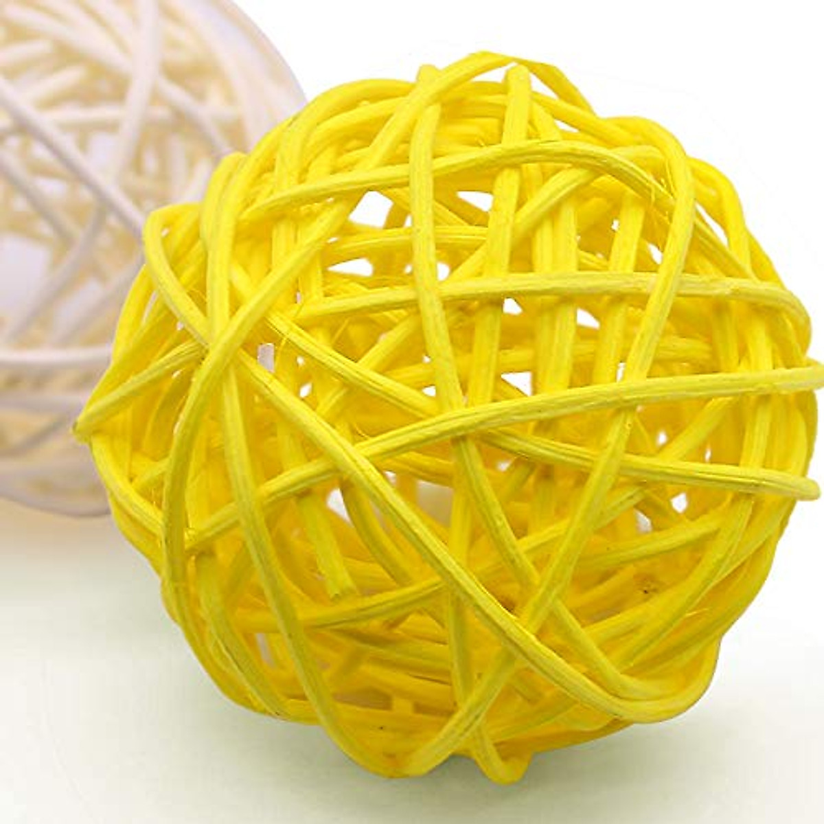 DomeStar 24PCS Yellow Decorative Balls for Bowl Centerpiece, 2 Inch Rattan Balls Wicker Balls Decorative Twig Orbs Spheres Bowl Fillers Vase Fillers Home Wedding Decor